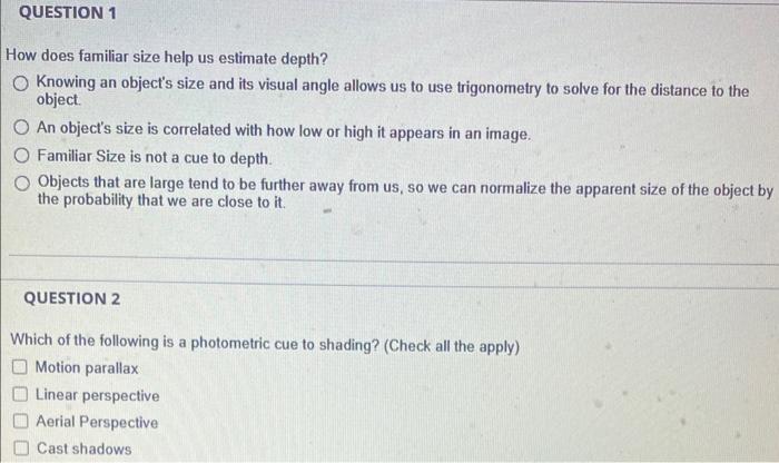 Solved How does familiar size help us estimate depth? | Chegg.com