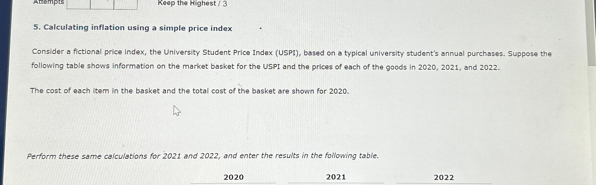Solved Calculating inflation using a simple price | Chegg.com