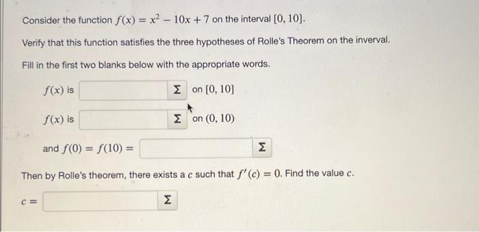 Solved Consider the function f(x)=x2−10x+7 on the interval | Chegg.com