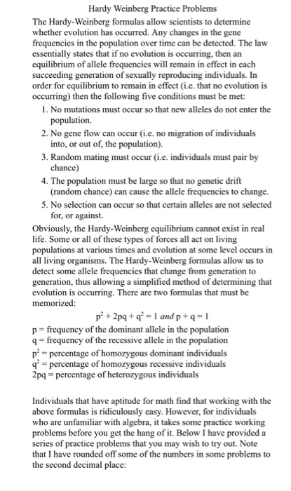 Hardy Weinberg Practice Problems The Hardy-Weinberg | Chegg.com