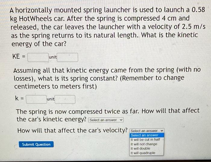 Solved A horizontally mounted spring launcher is used to | Chegg.com