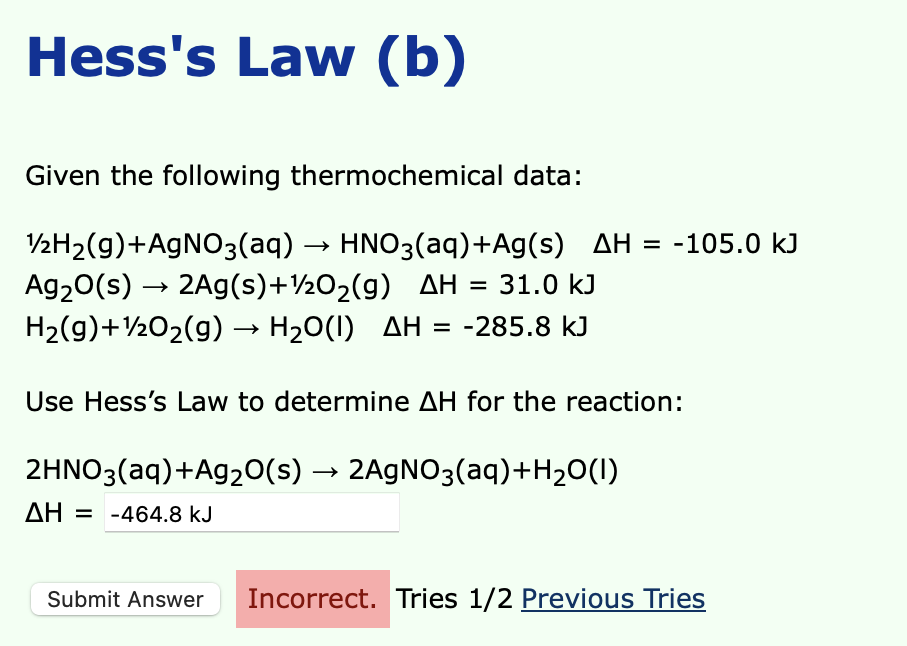 Solved Hess's Law (b)Given the following thermochemical | Chegg.com