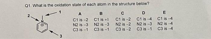 Solved Q1. What is the oxidation state of each atom in the | Chegg.com