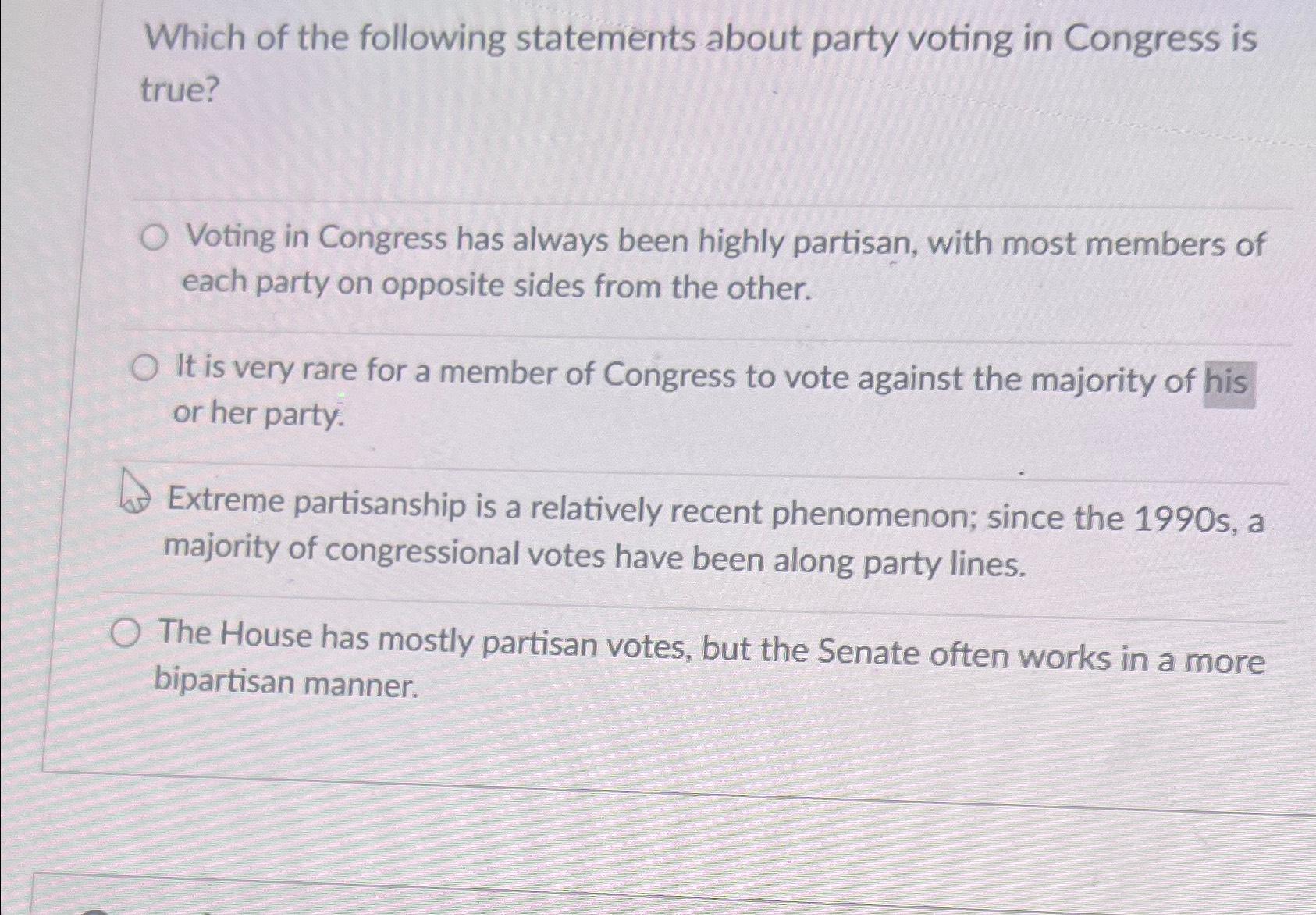 Solved Which of the following statements about party voting | Chegg.com