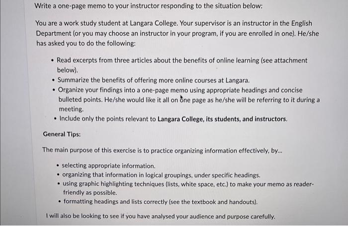 Write a one-page memo to your instructor responding | Chegg.com