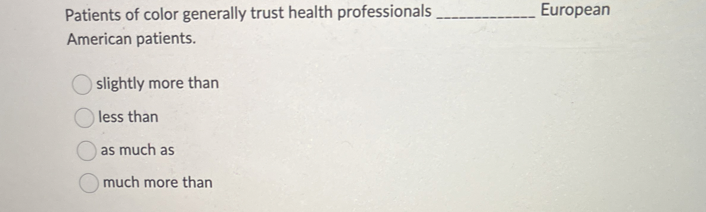 High Quality SOLUTION Patients of color generally trust health | Chegg.com