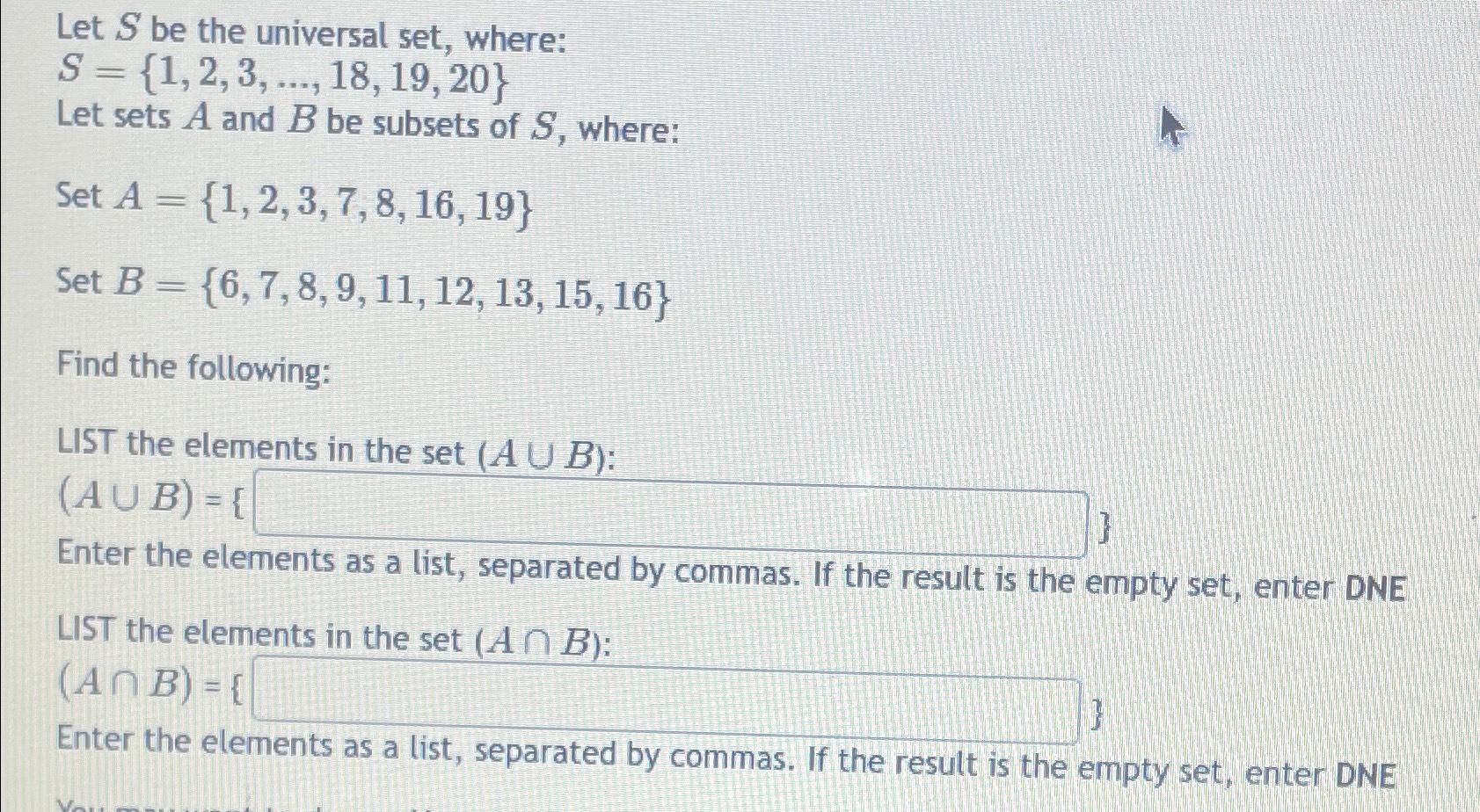 Solved Let S ﻿be the universal set, | Chegg.com