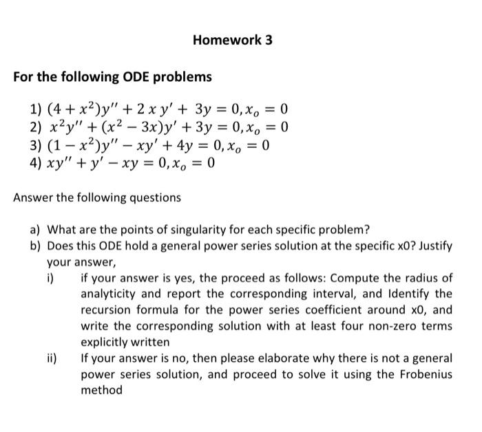 Solved For the following ODE problems 1) | Chegg.com