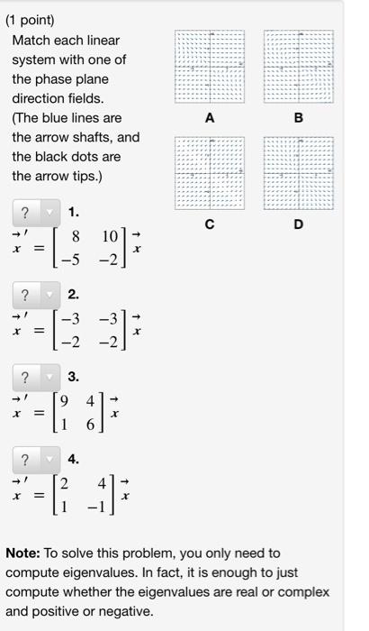 Solved (1 point) Match each linear system with one of the | Chegg.com