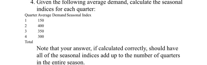 Solved 4. Given the following average demand, calculate the | Chegg.com