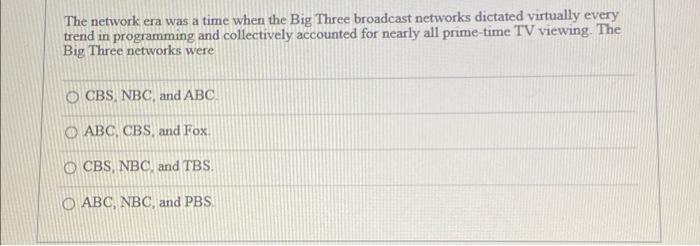 The network era was a time when the Big Three | Chegg.com