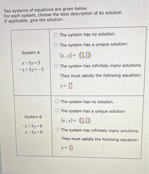 Solved Two systems of equations are given below. For each | Chegg.com