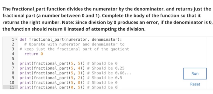 Solved The fractional part function divides the numerator by | Chegg.com
