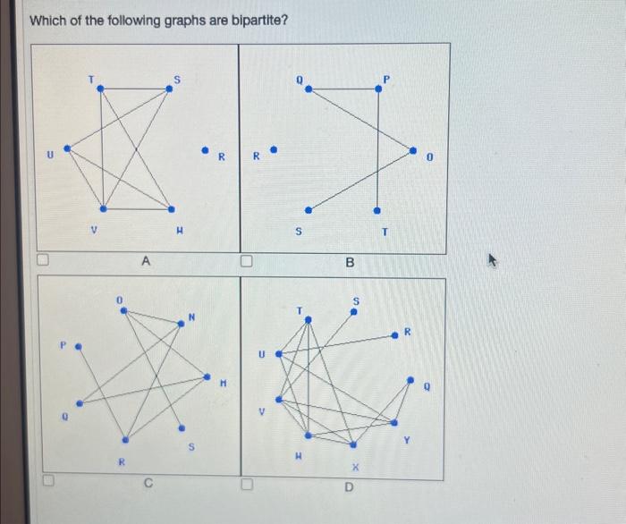 Solved Which of the following graphs are bipartite? | Chegg.com