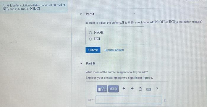 Solved A 10 L buffer solution initially contains 0.30 mol of | Chegg.com