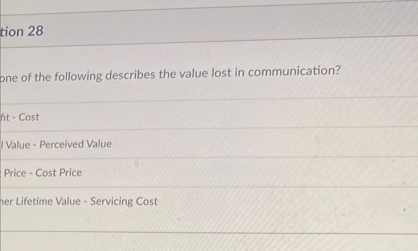 Solved tion 28one of the following describes the value lost | Chegg.com