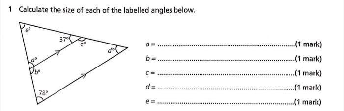 Solved 1 Calculate the size of each of the labelled angles | Chegg.com
