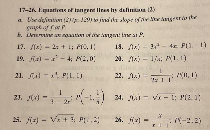 Solved 17-26. Equations of tangent lines by definition (2) | Chegg.com