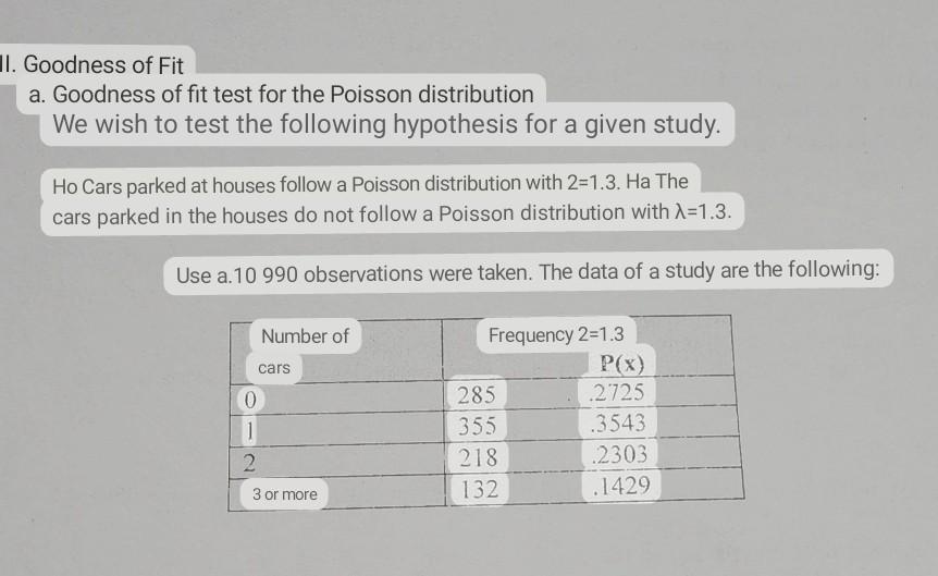 Solved Goodness of Fit a. Goodness of fit test for the | Chegg.com