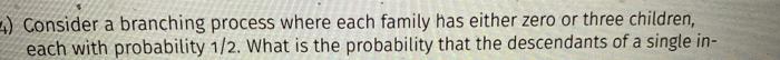 Solved Consider a branching process where each family has | Chegg.com