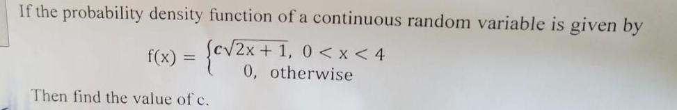 Solved If the probability density function of a continuous | Chegg.com