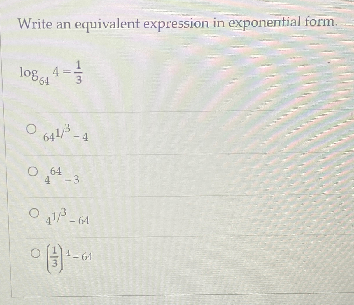 Solved Write an equivalent expression in exponential | Chegg.com