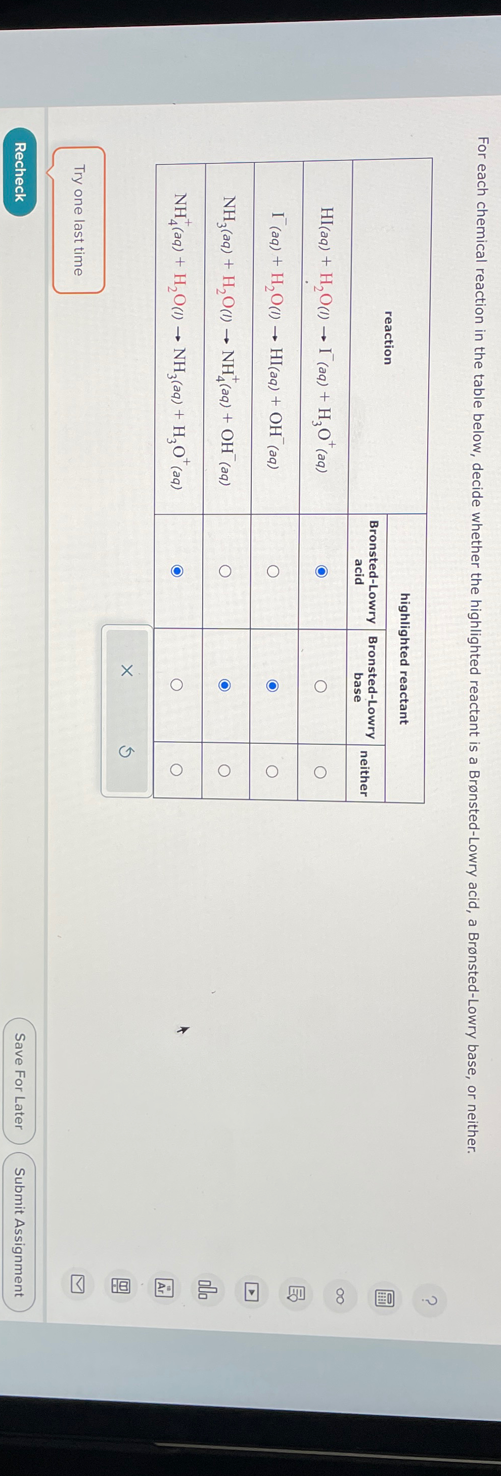 Solved For each chemical reaction in the table below, decide | Chegg.com