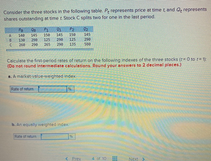 Solved Consider the three stocks in the following table. Pt | Chegg.com