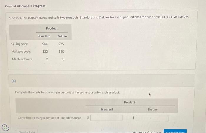 Solved Current Attempt in Progress Martinez, Inc. | Chegg.com