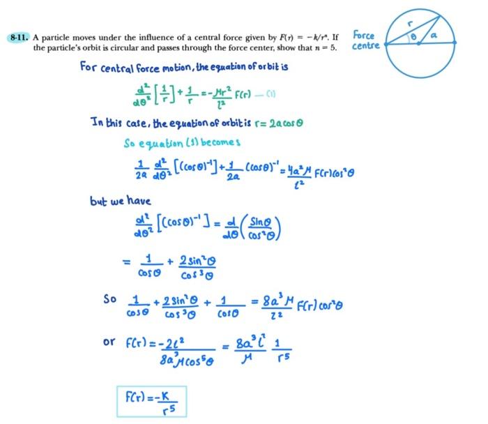 Solved 8-11. A particle moves under the influence of a | Chegg.com