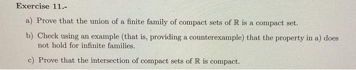 Solved Exercise 11.- a) Prove that the union of a finite | Chegg.com