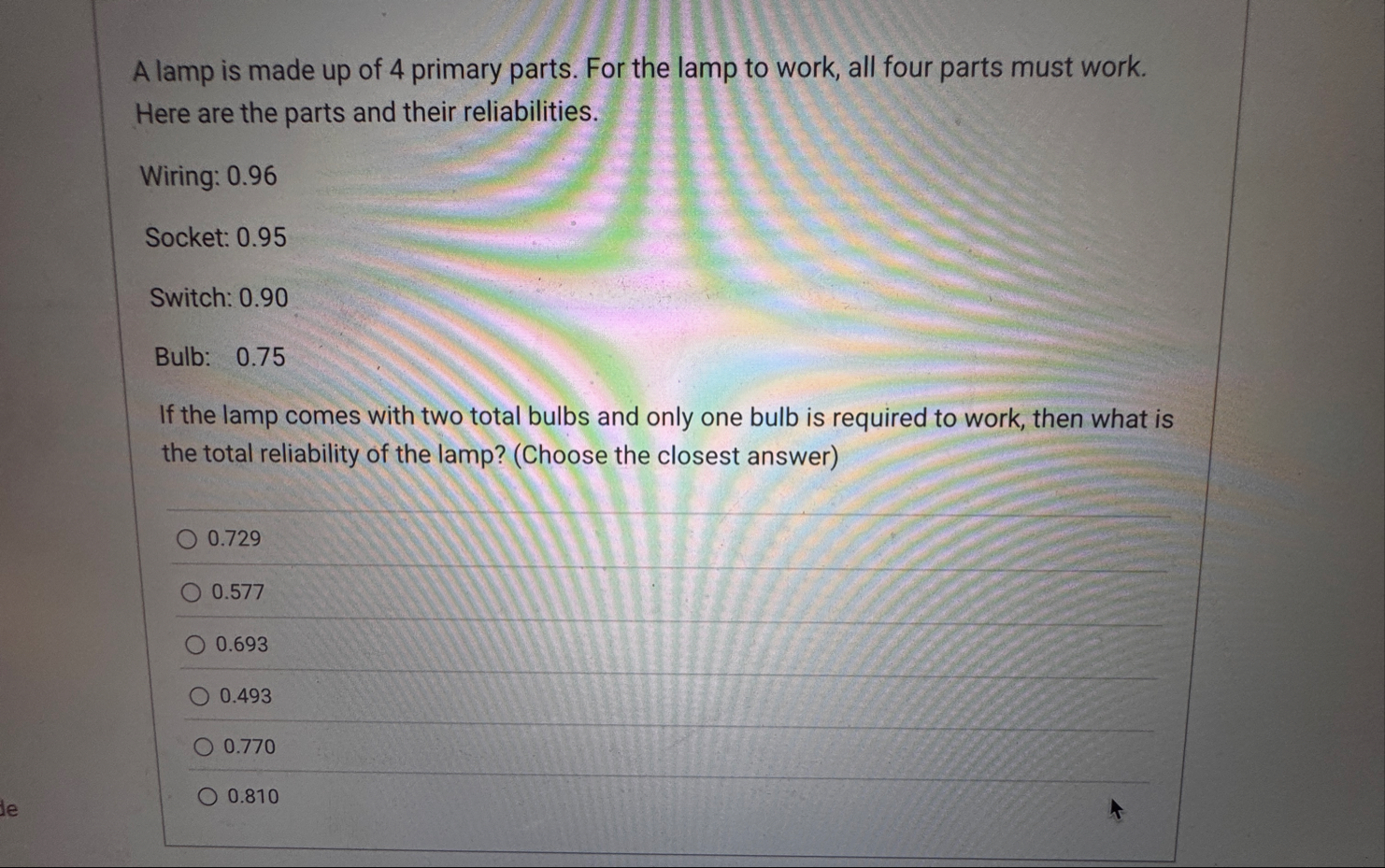 Solved A lamp is made up of 4 ﻿primary parts. For the lamp | Chegg.com