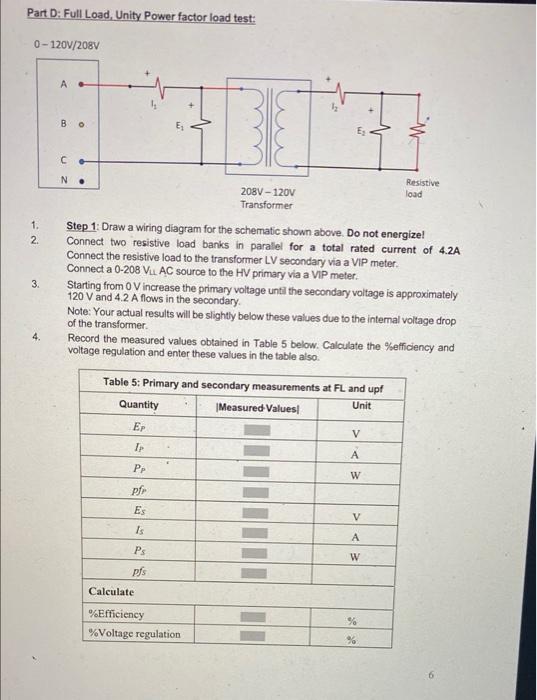 Solved Part D: Full Load, Unity Power factor load test: | Chegg.com
