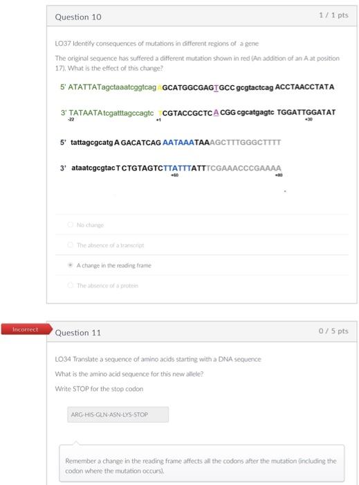 Solved LO37 identify consequences of mutations in different | Chegg.com