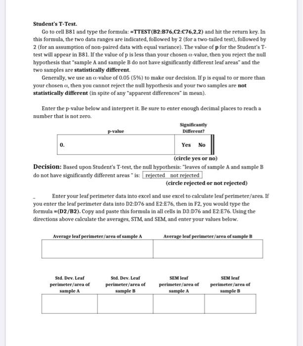 Appendix A: T-test Worksheet Name This worksheet is | Chegg.com
