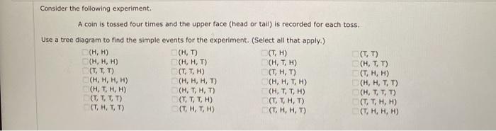 Solved Consider the following experiment. A coin is tossed | Chegg.com