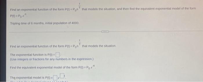 Solved Find an exponential function of the form P(0)=Pon | Chegg.com