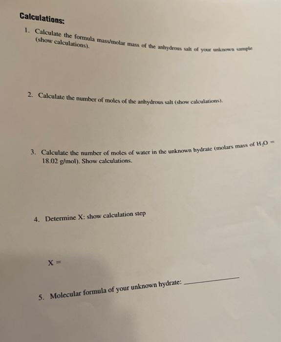 Solved B. Determine the Formula of an Unknown Hydrate | Chegg.com
