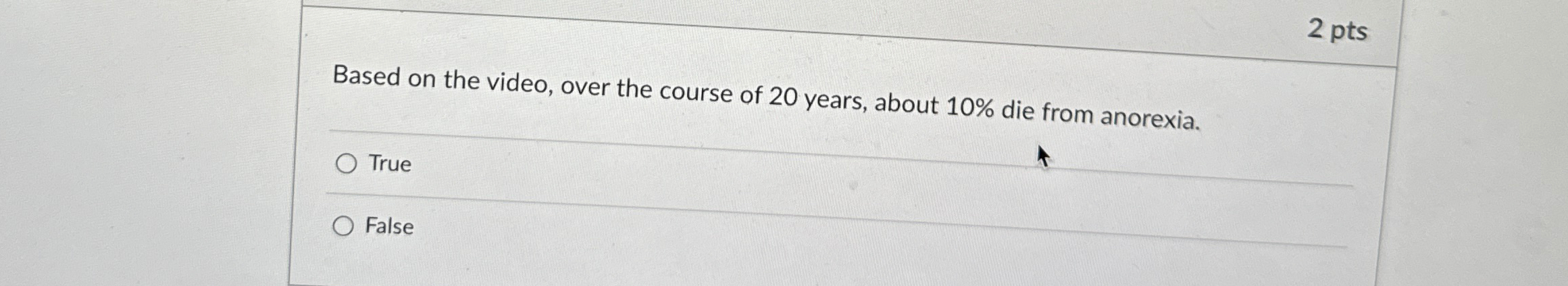 Solved 2 ﻿ptsBased on the video, over the course of 20 | Chegg.com
