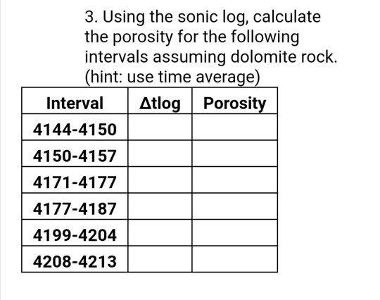 1. Using the sonic log, find the following; i. | Chegg.com