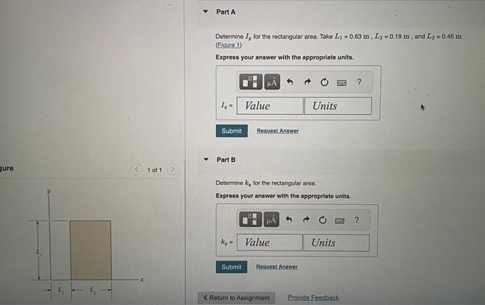 Solved Determine Iy for the rectangular area. Take L1=0.63 | Chegg.com