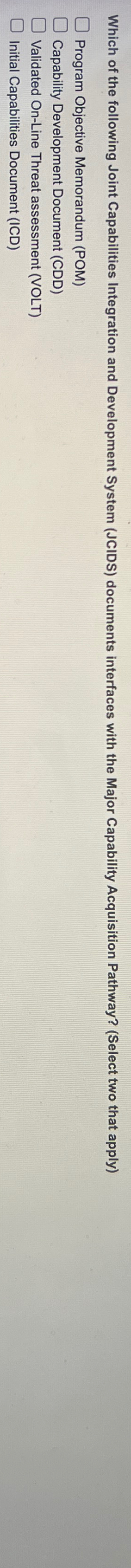 Solved Which of the following Joint Capabilities Integration | Chegg.com