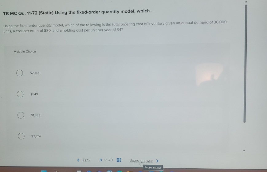 Solved TB MC Qu. 11-72 (Static) ﻿Using the fixed-order | Chegg.com
