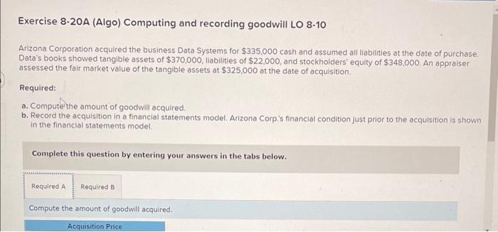 Solved Exercise 8-20A (Algo) Computing and recording | Chegg.com