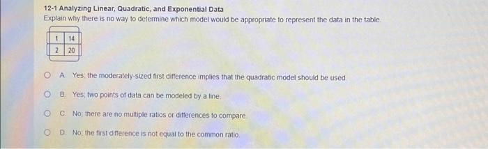 Solved 12-1 Analyzing Linear, Quadratic, and Exponential | Chegg.com