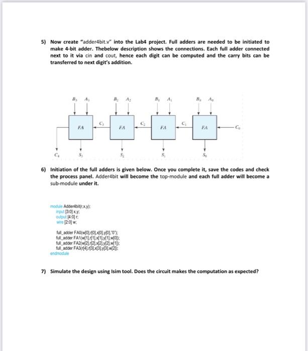 True: 4 bit Adder Module SUEUECT: Creating a 4-bit | Chegg.com