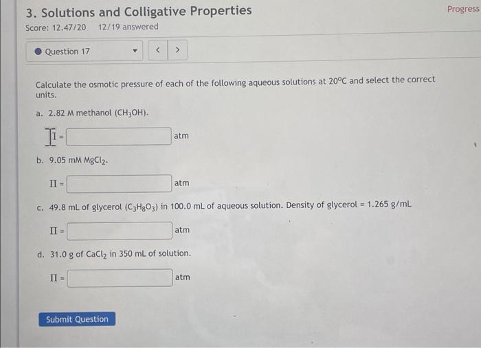 Solved Progress 3. Solutions and Colligative Properties | Chegg.com