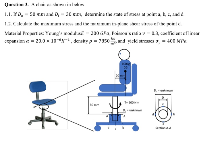 Solved Question 3. A chair as shown in below. 1.1. If De = | Chegg.com
