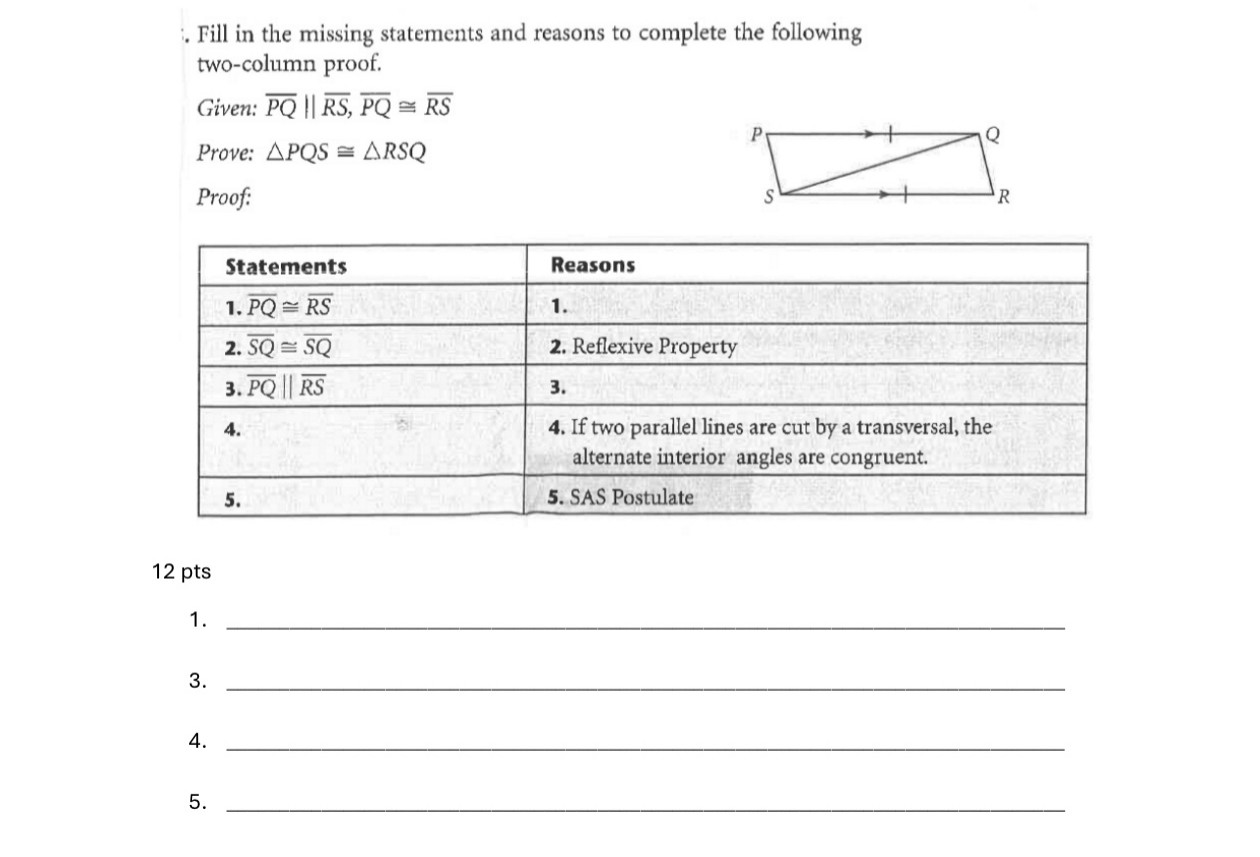 Solved ﻿fill In The Missing Statements And Reasons To 5614