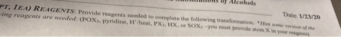 Solved Date: 1/23/20 PT, TEA REAGENTS: Provide reagents | Chegg.com